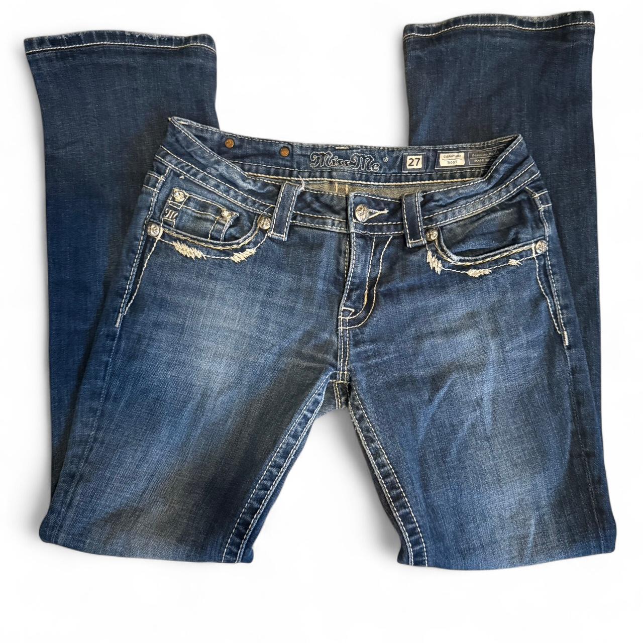 Miss Me blue jeans with design on back pockets size... | Depop