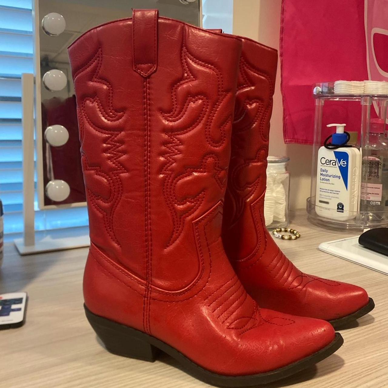 Women’s red cowboy boots! So cute and only worn once ️ - Depop