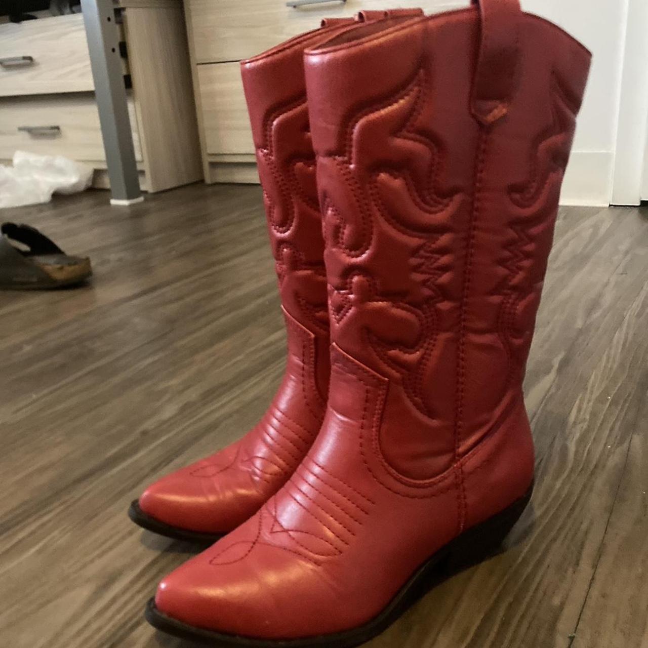 Women’s red cowboy boots! So cute and only worn once ️ - Depop