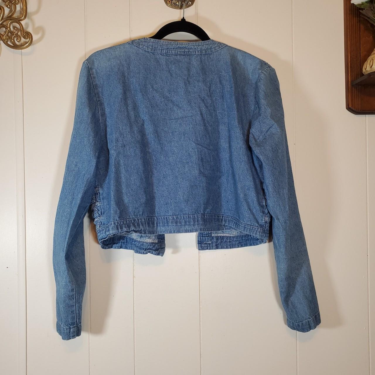Vintage cropped denim jacket. Stitched square... - Depop