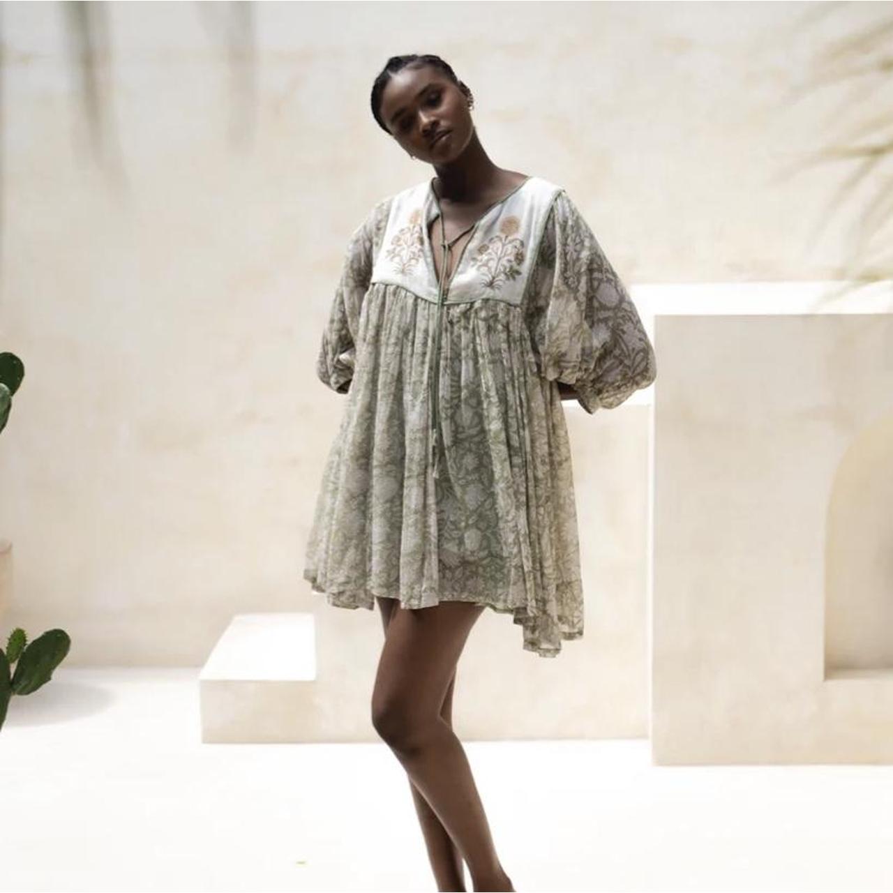 Diya Mini Dress In Pistachio by Daughters of India... - Depop