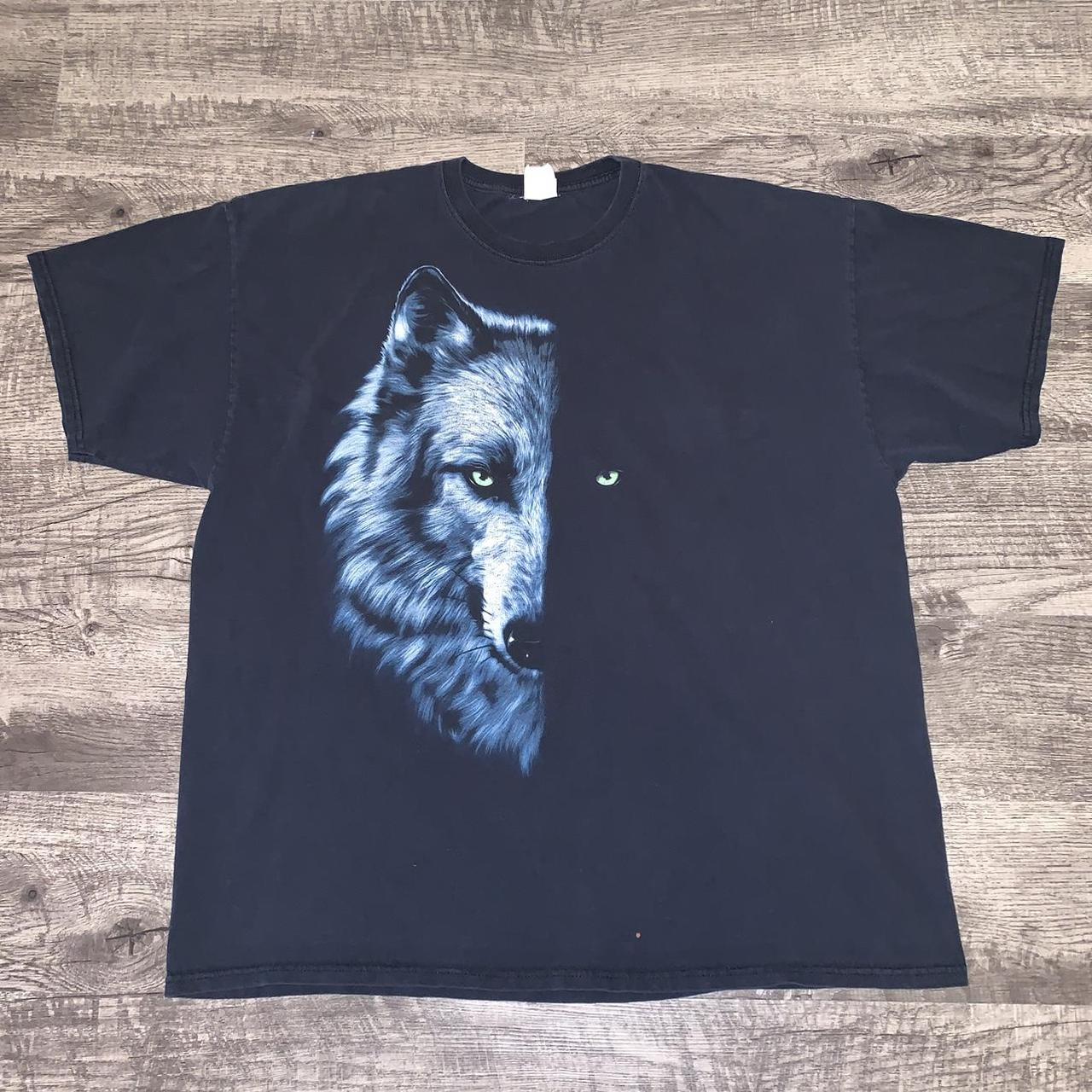 -Y2K Wolf shirt🐺 -Size XXL -Measurements ~ 25” x... | Depop