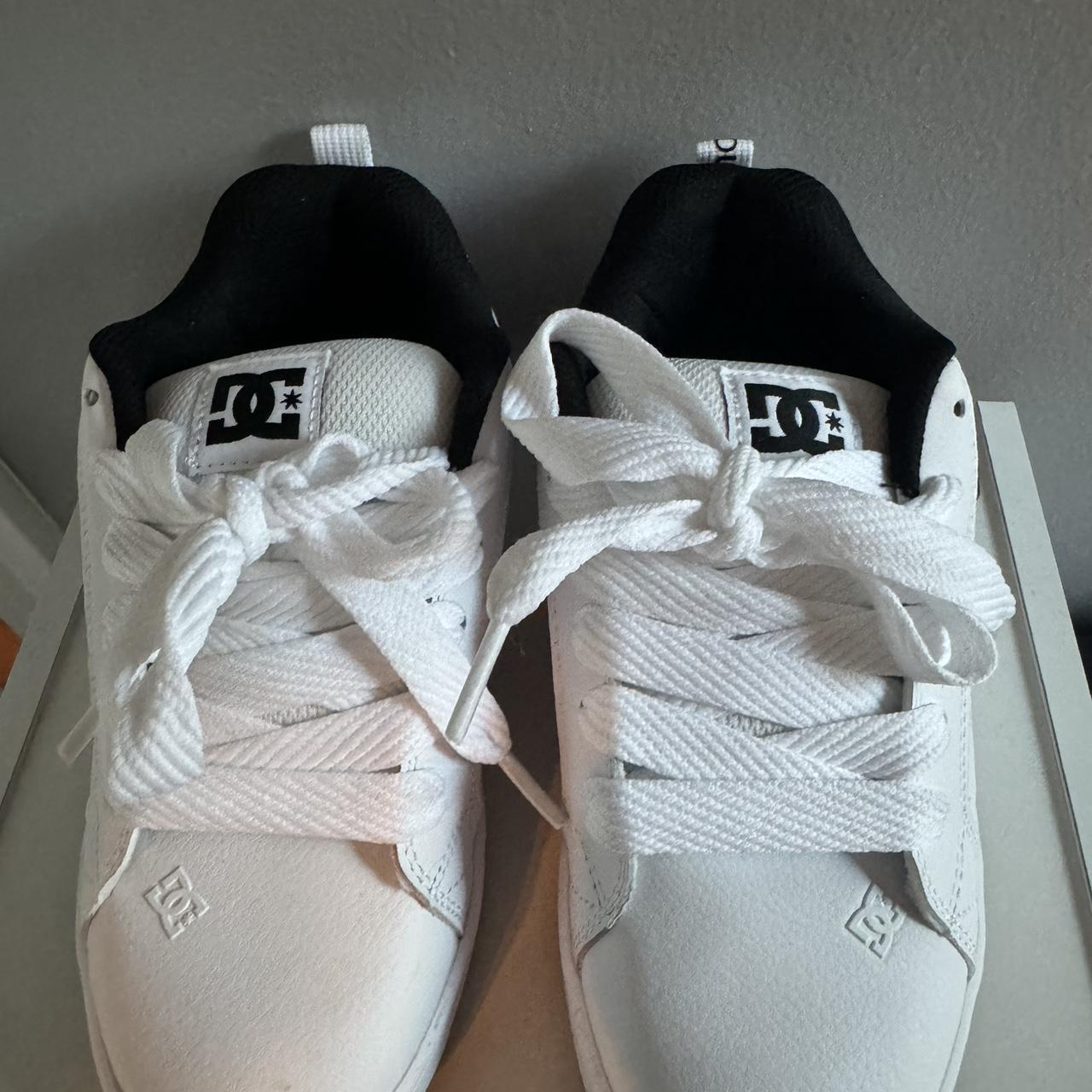 DC Shoes white and black trainers Worn once trying... - Depop