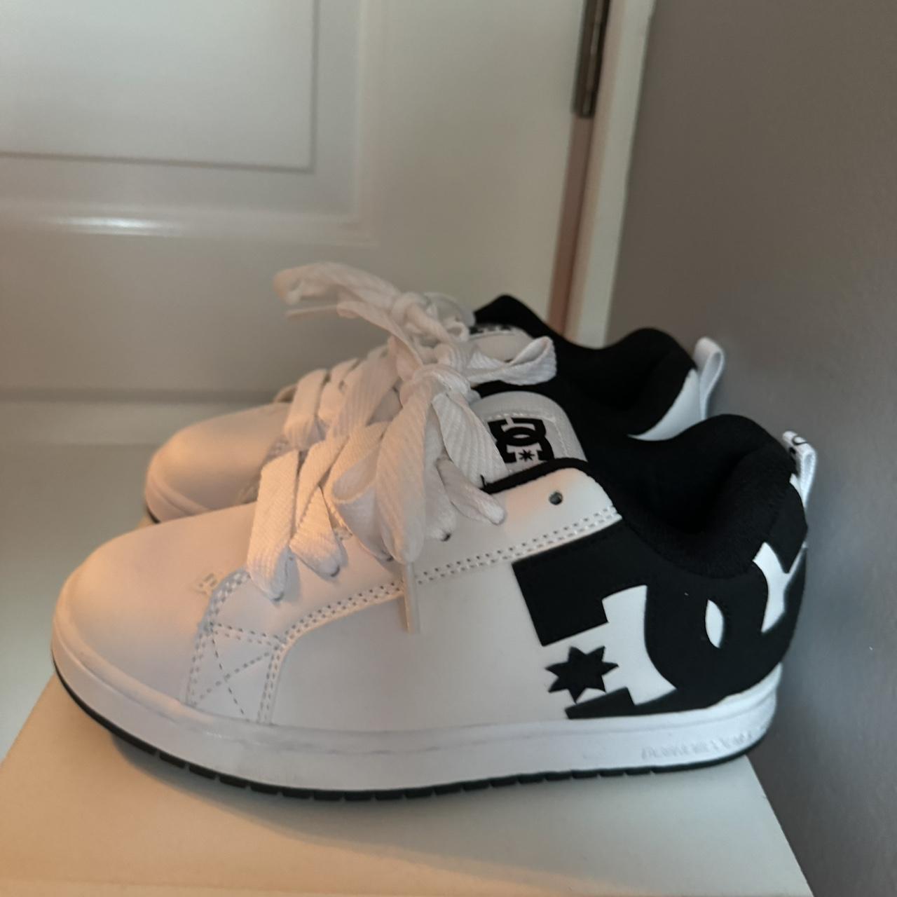 DC Shoes white and black trainers Worn once trying... - Depop