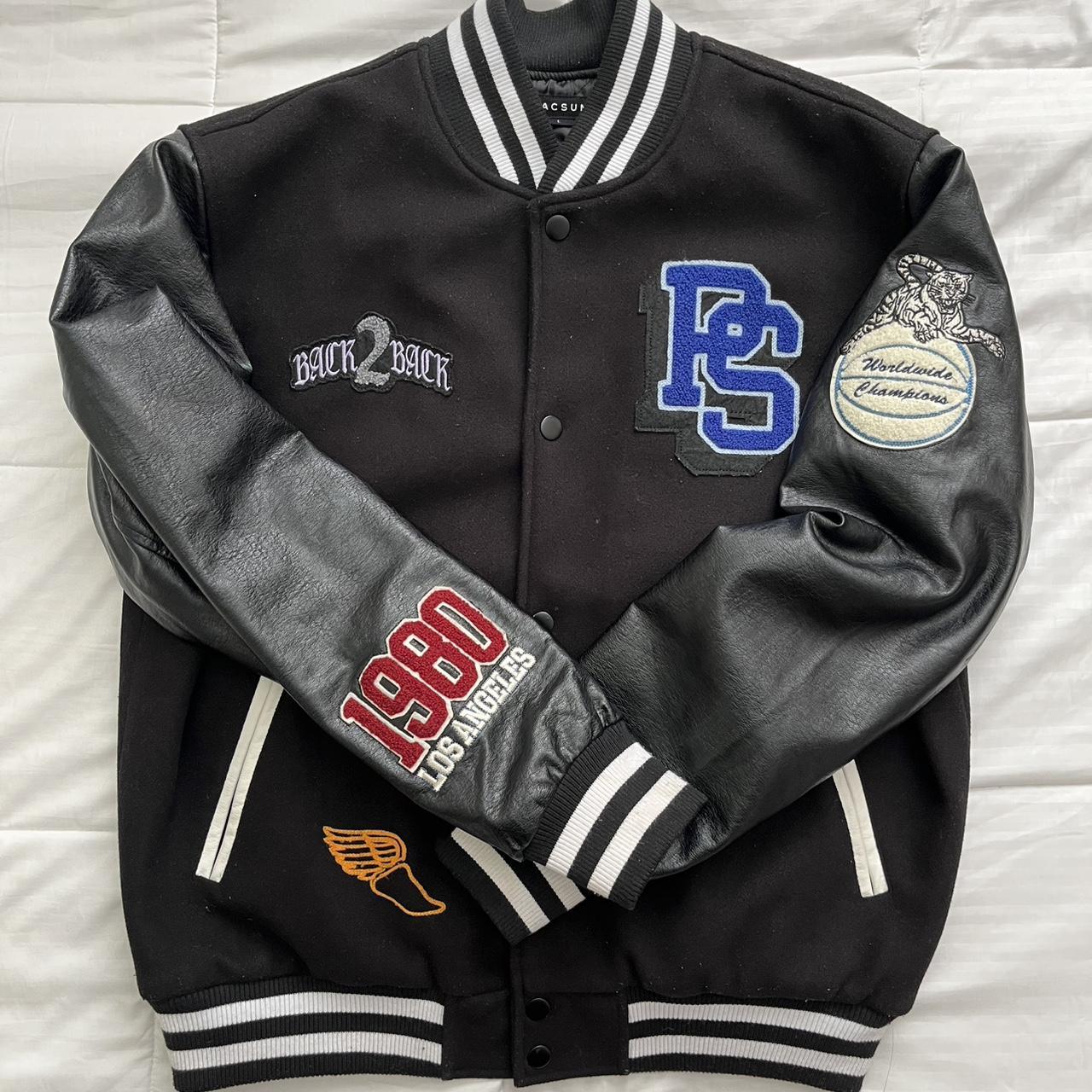 PacSun varsity jacket - black and white streetwear... - Depop