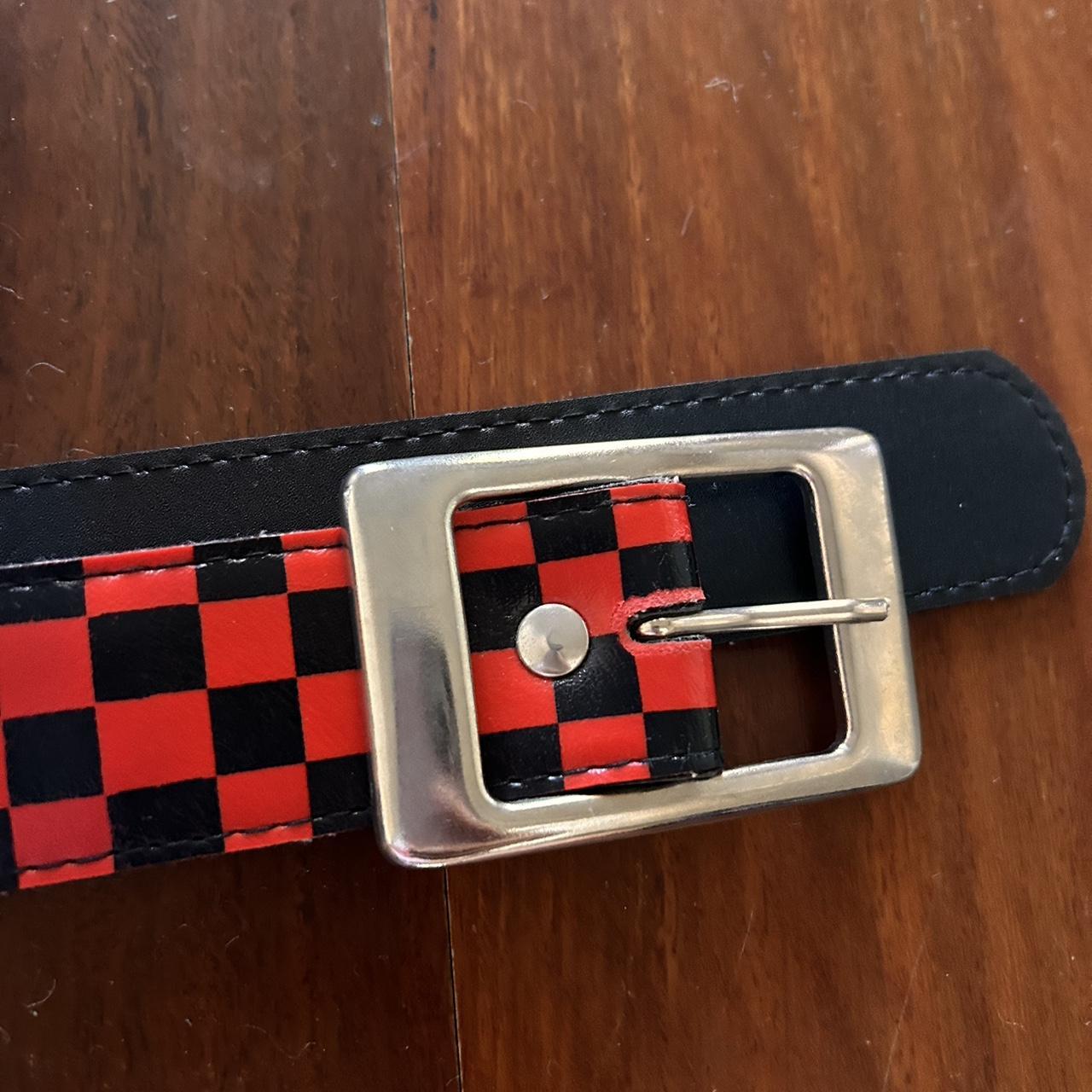 emo 2000s black and red checkered scene belt -... - Depop