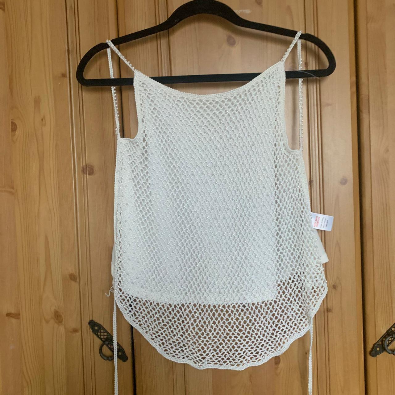 TopShop Open Back Pearl Chainmail Crop Top Straps... - Depop