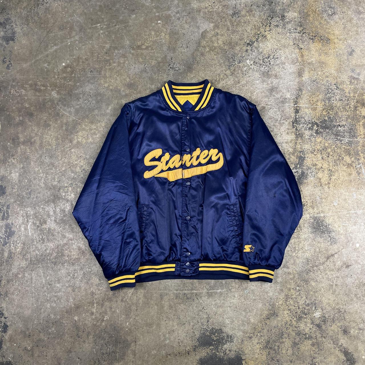 Starter Vintage 90s Bomber Jacket Blue Yellow Mens S... - Depop