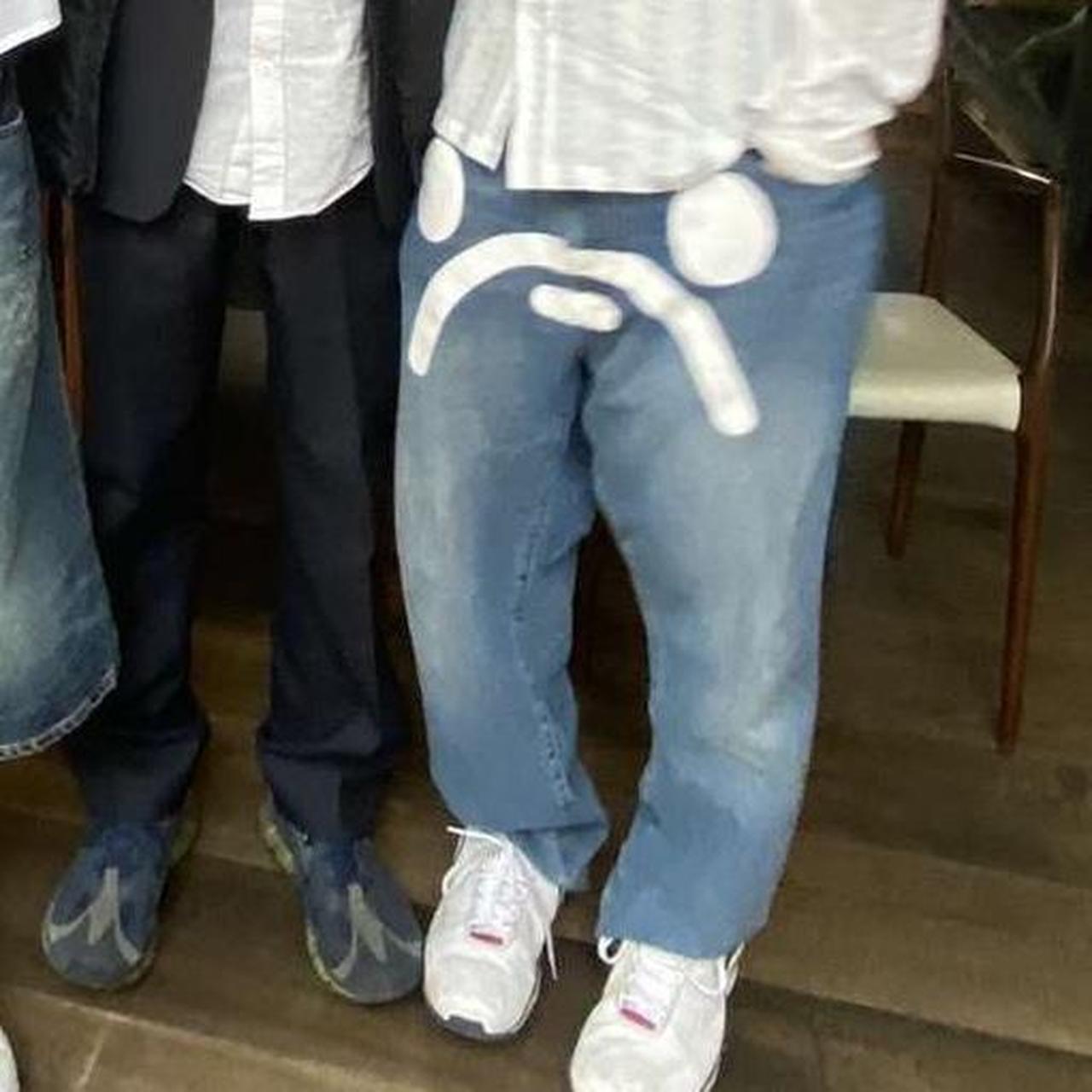 Bape sad face jeans Size L Waist 34 Length... - Depop