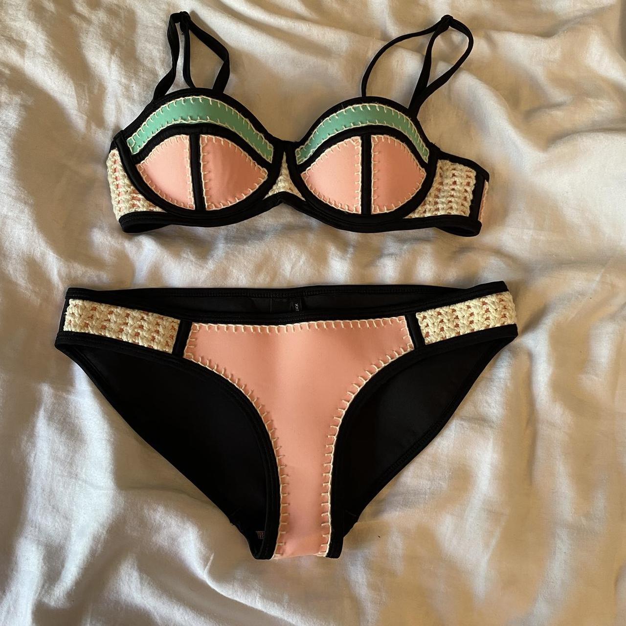 Triangl bikini in cotton candy with crochet... - Depop