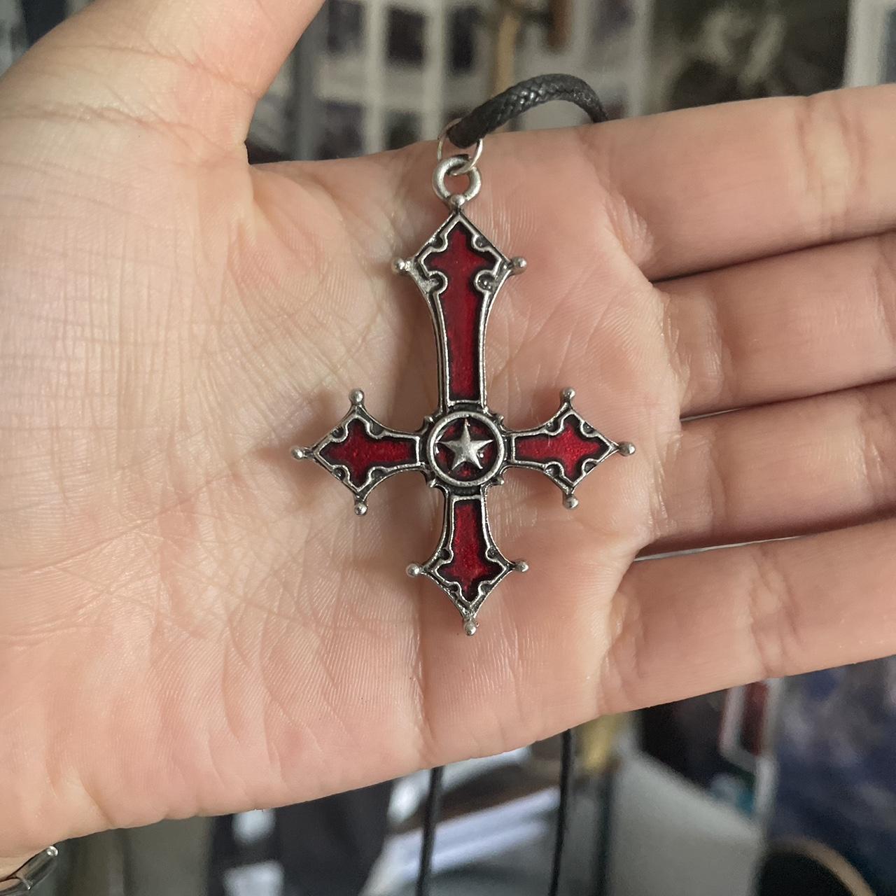 2000’s upside down cross necklace worn a few times... - Depop
