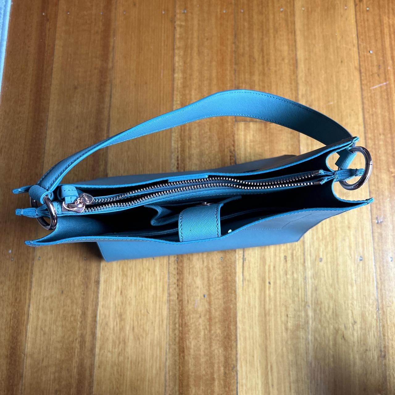 Mimco leather bag blue green with rose gold... - Depop