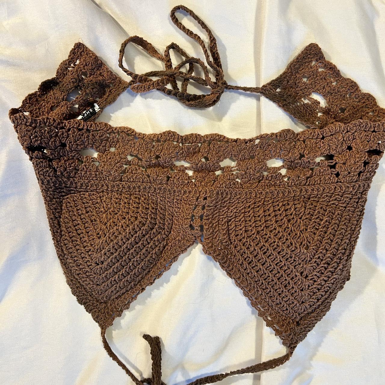 Boho knitted crochet swim top/cami/halter top - Depop