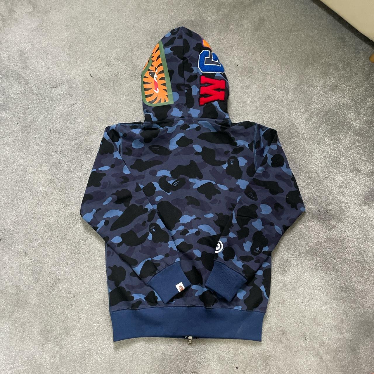 Blue Bape hoodie double hooded shark Size large but... - Depop