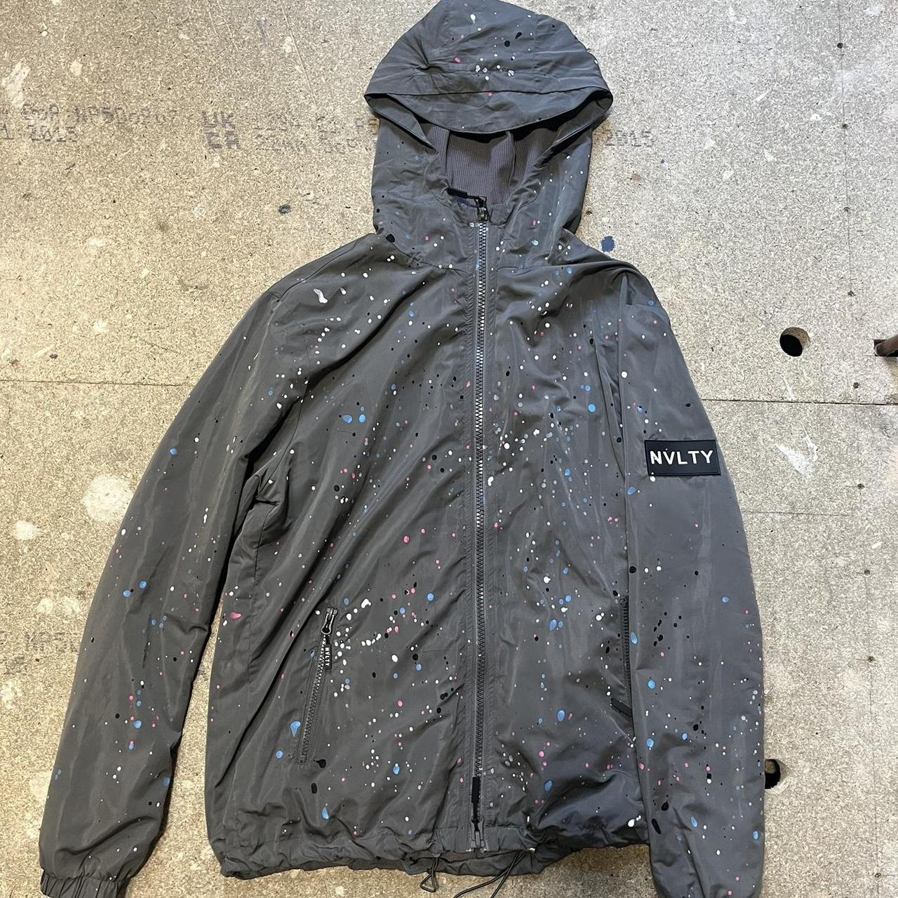 Grey Paint splatter NVTLY windbreaker Men’s... - Depop