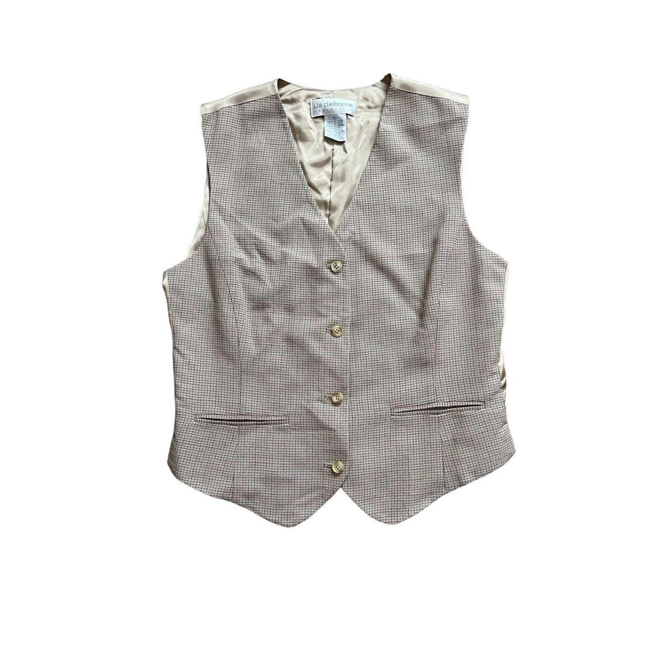 Liz Claiborne Tan Plaid Vest Button up Suit Dress... - Depop