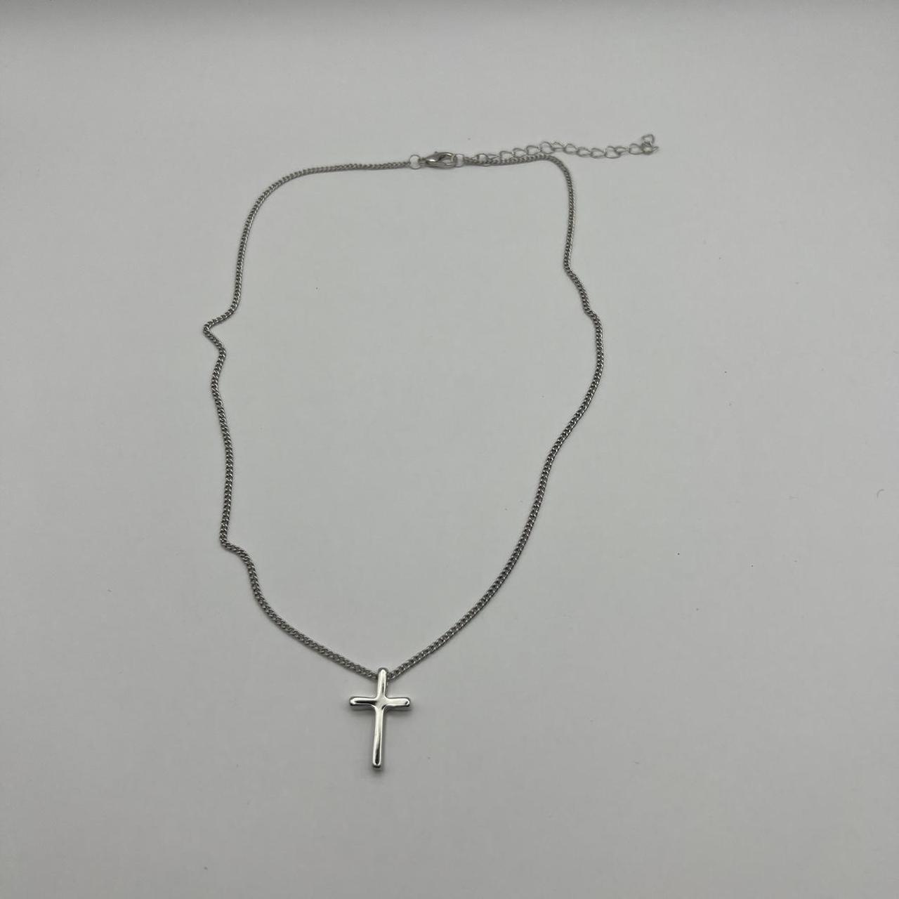 y2k simple minimal small silver cross... - Depop