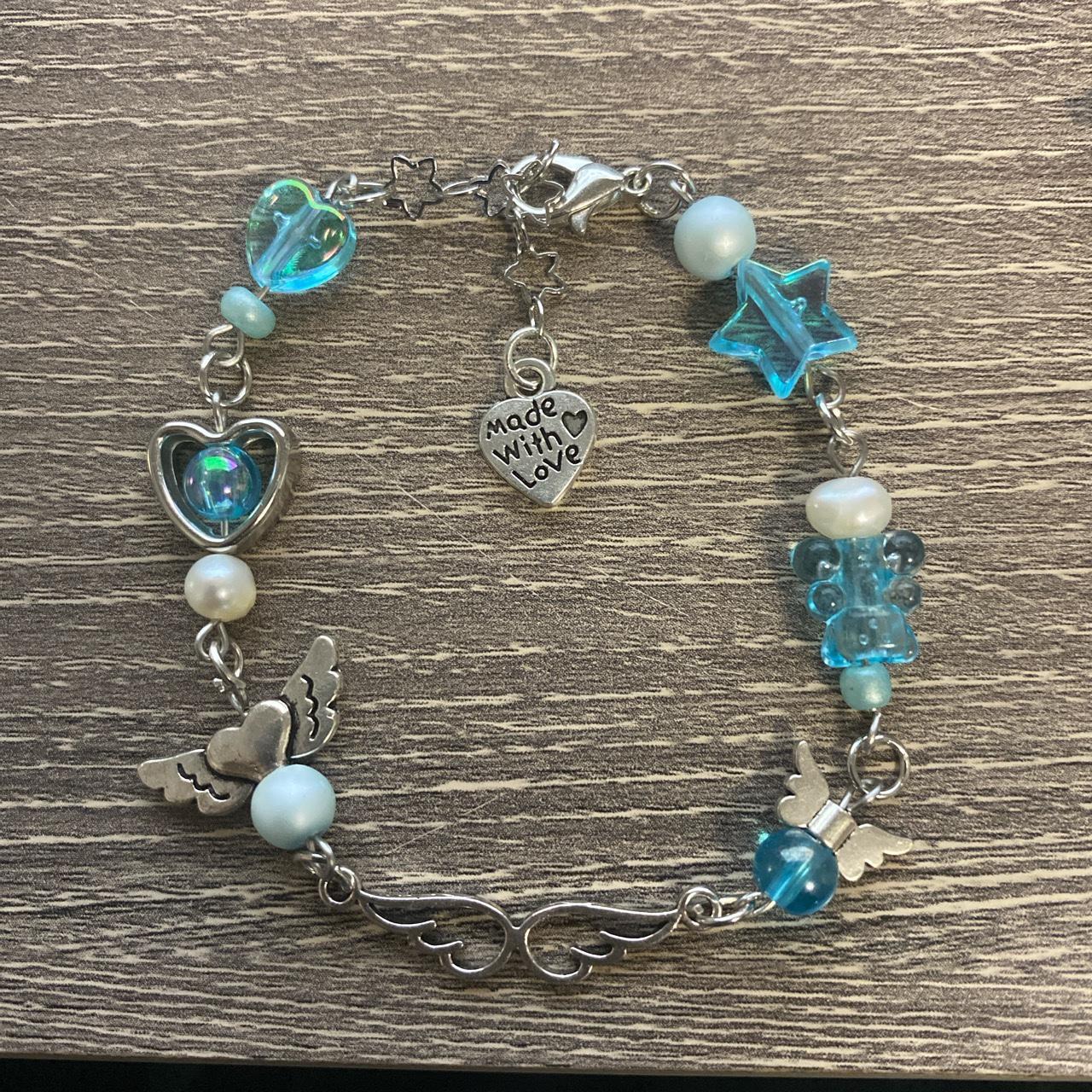 Kidcore y2k gummy bear blue bracelet handmade beaded... - Depop