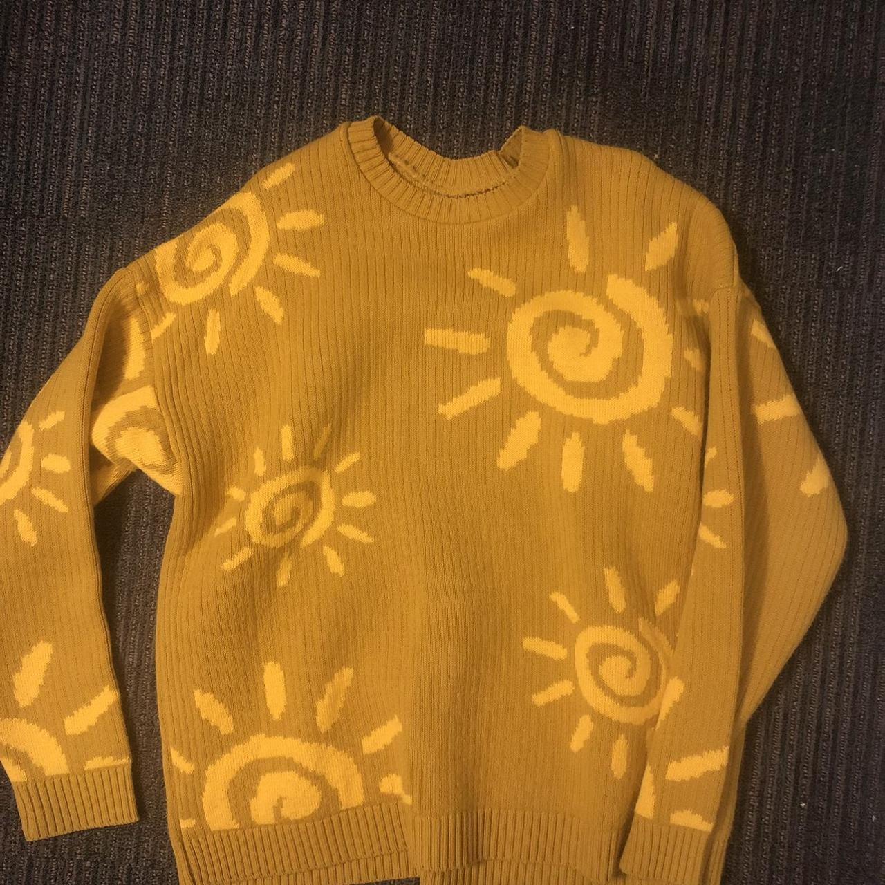 Yellow sweater from Asos featuring a sun pattern... - Depop