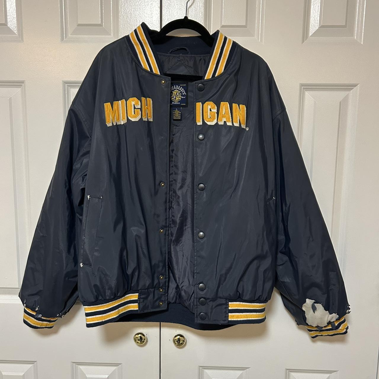 Navy and yellow Michigan Wolverines varsity jacket... | Depop