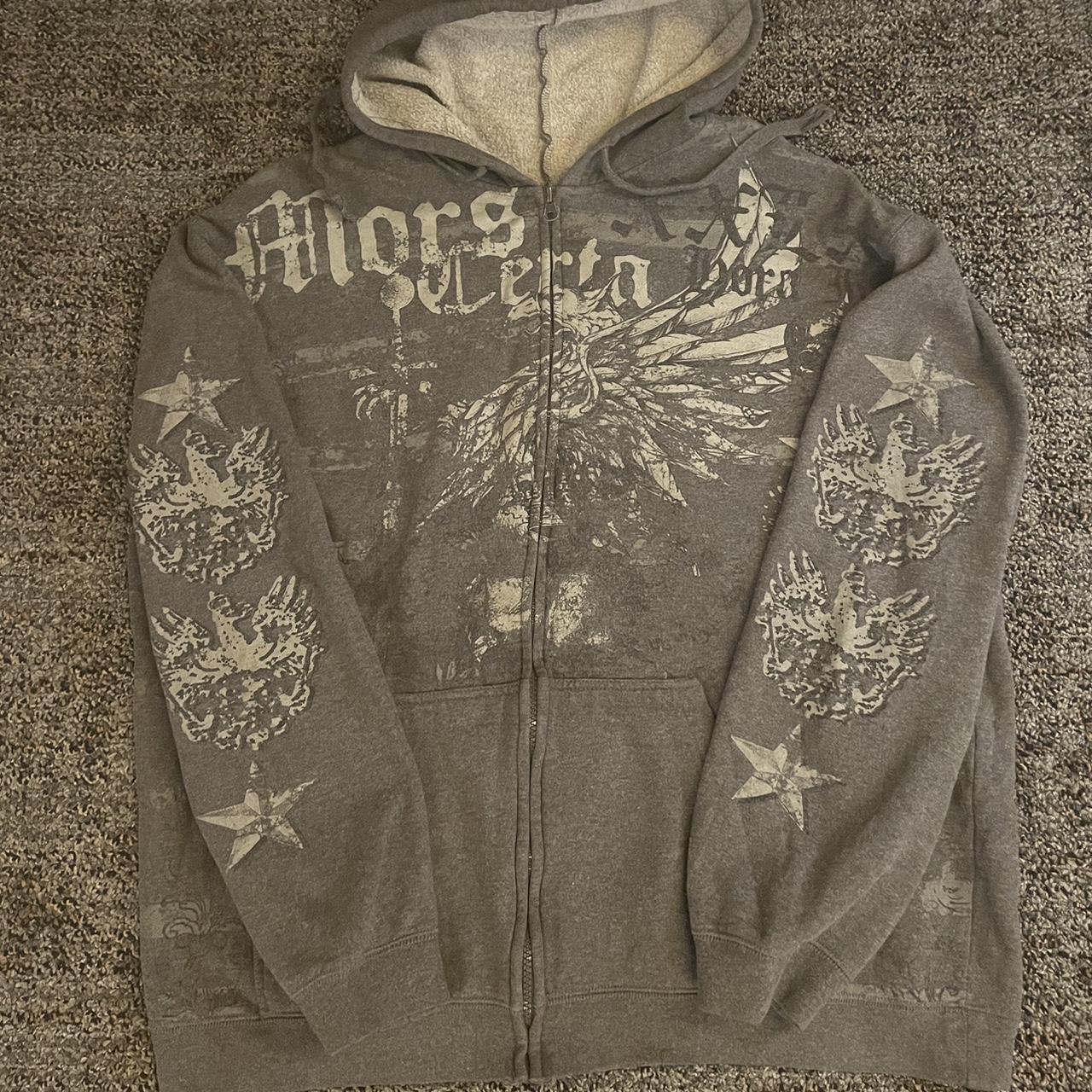 vintage hybrid grunge y2k zip-up hoodie size... - Depop