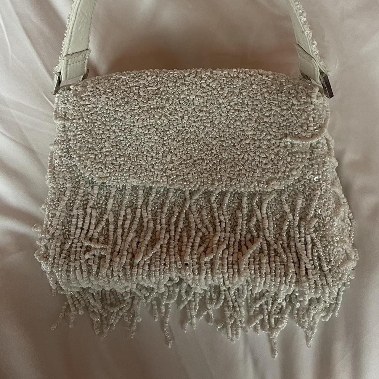 beaded fringe zara purse in white. gorgeous beading,... - Depop