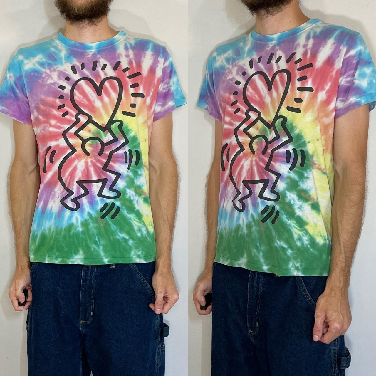 Keith Herring Graffiti Artwork Tie Dye Short Sleeve... | Depop