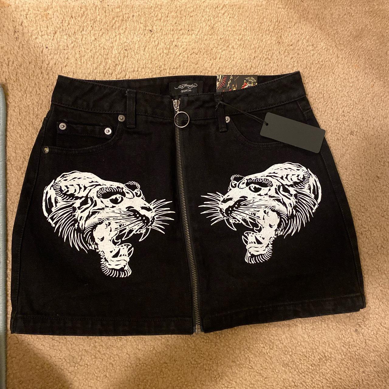 Black Denim Ed Hardy Skirt #edhardy #denim #y2k - Depop
