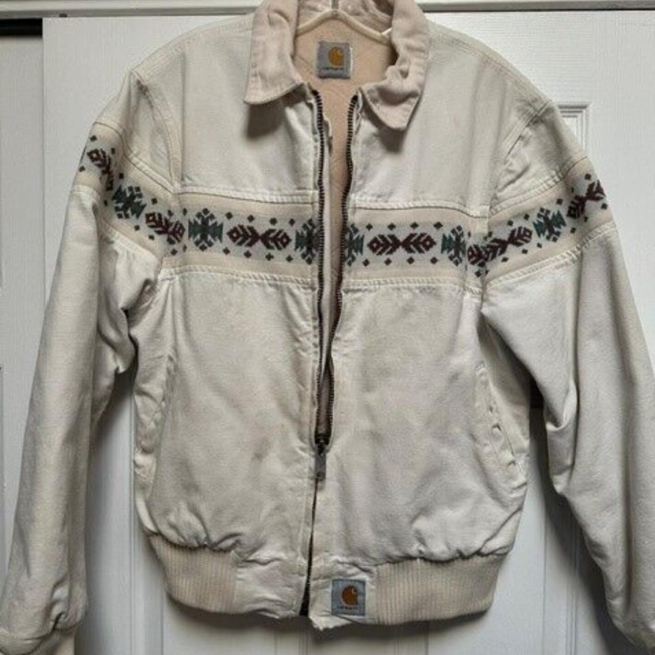 Vintage 90s Carhartt Cream Santa Fe Aztec Work... - Depop
