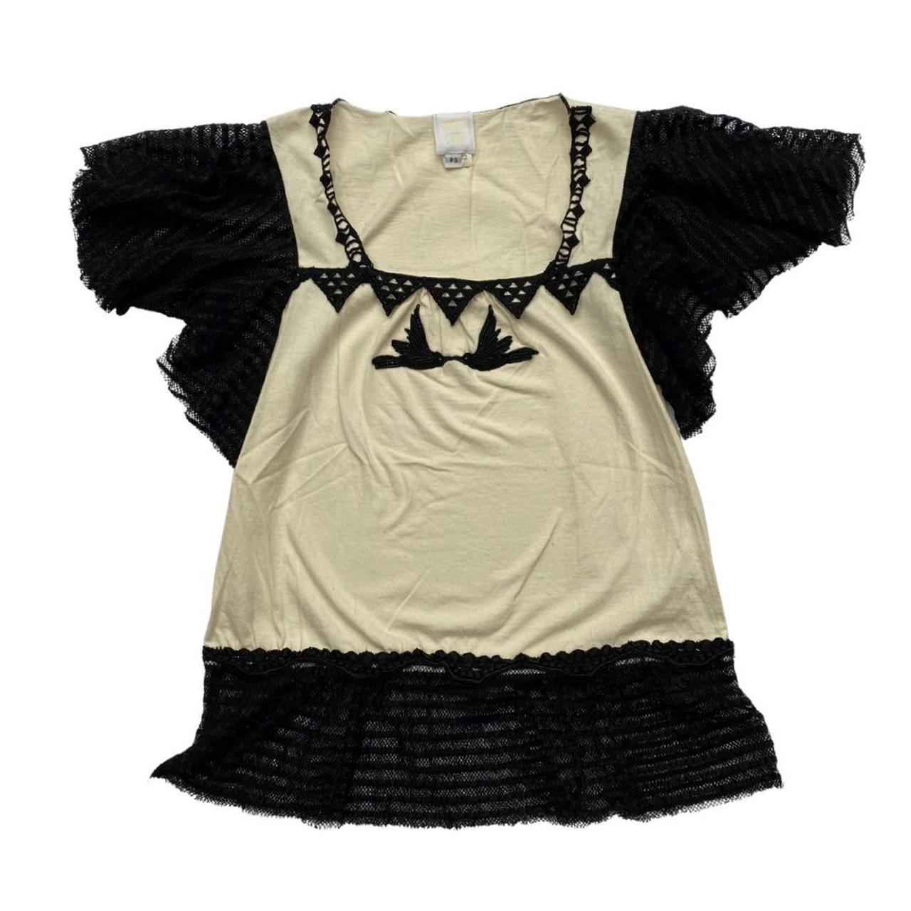 2000s Anna Sui peasant top. Lovely tulle/lace trim... - Depop