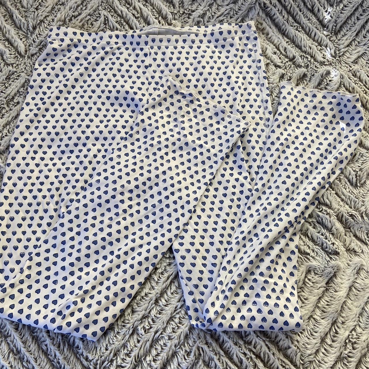 white with blue hearted roller rabbit pj pants, full... - Depop