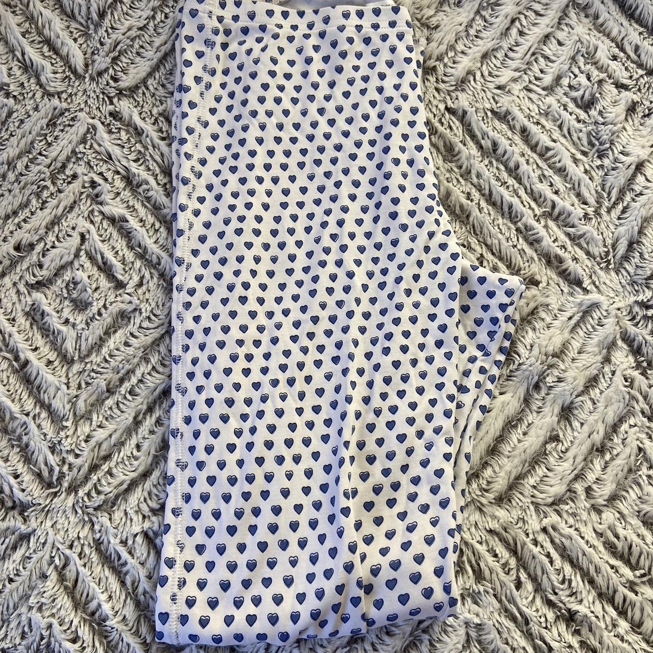 white with blue hearted roller rabbit pj pants, full... - Depop