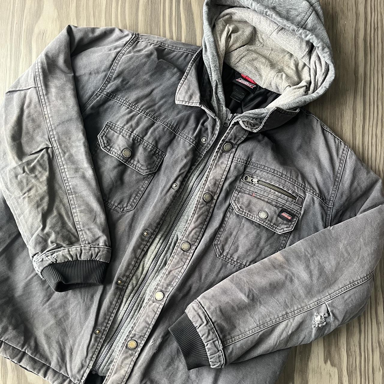 vintage dickies work jacket black and grey size... - Depop