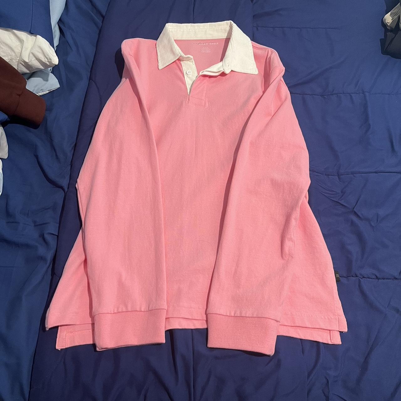 Pink American eagle rugby shirt - Depop