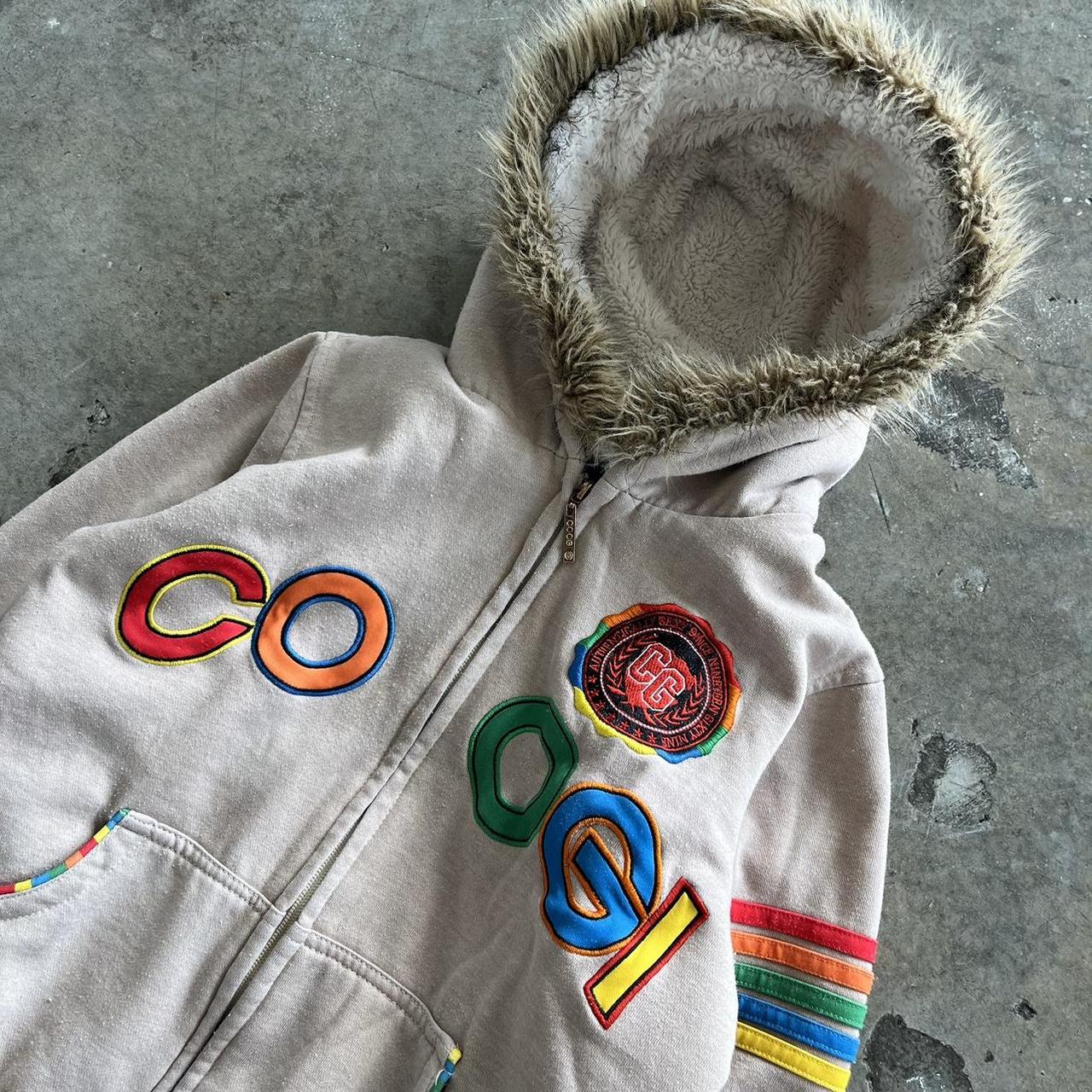 Y2K women’s Coogi zip up. Fur hood, sherpa lining.... - Depop