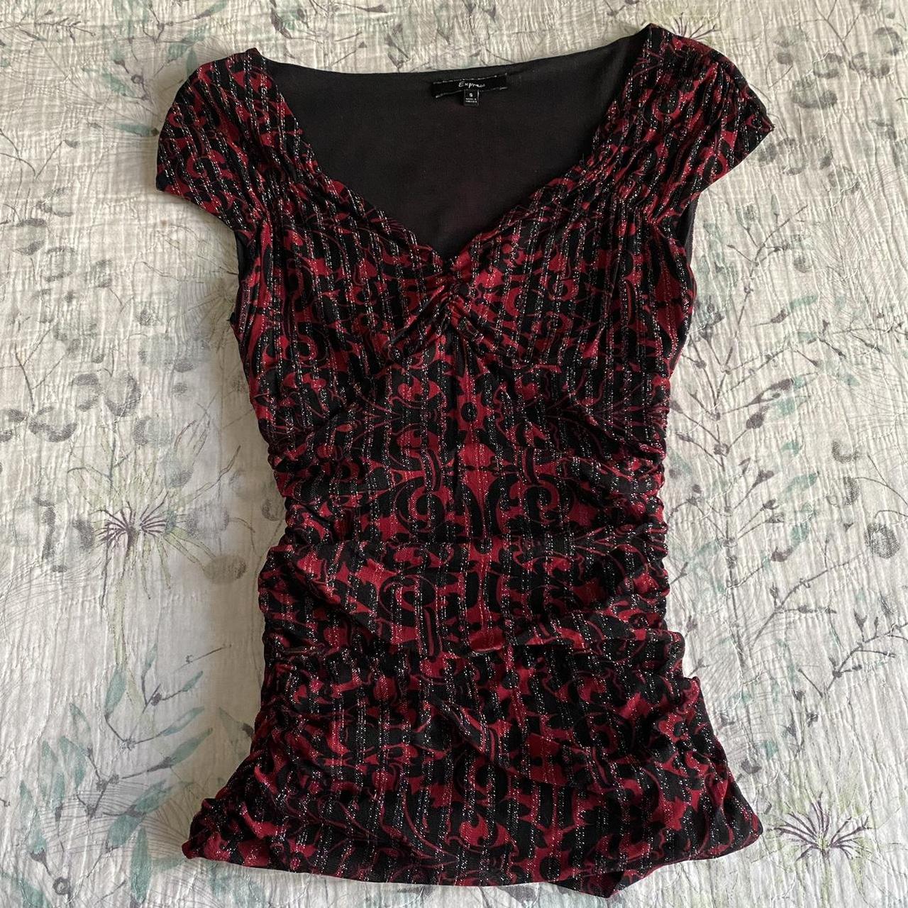 pretty red mesh top best fits s-m, really stretchy... - Depop