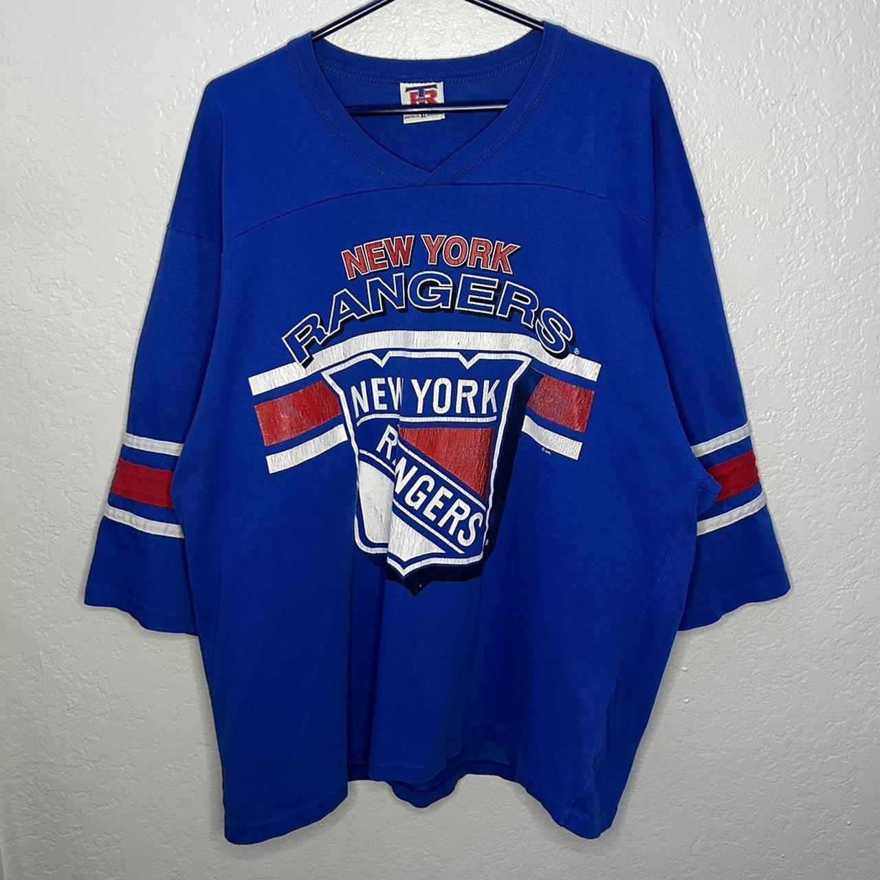 vintage new york rangers mid sleeve tee - cool fade... - Depop