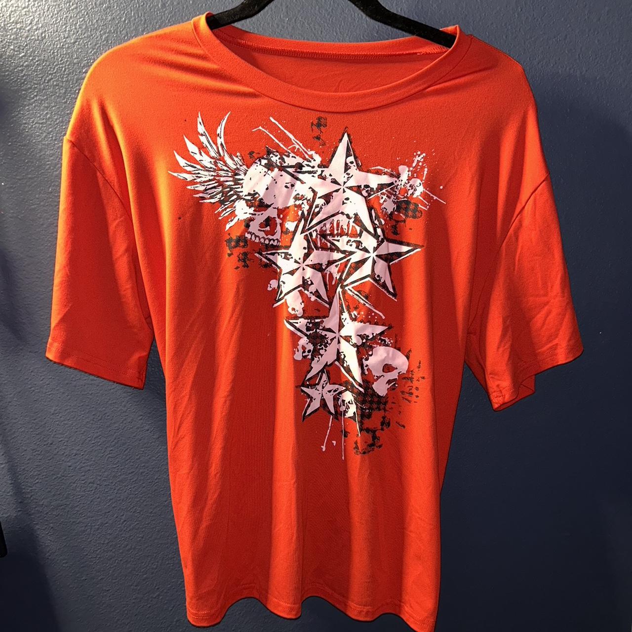 red y2k skull shirt with spine like ties in the back... - Depop