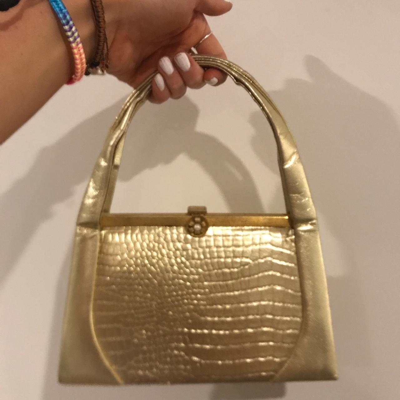 Little vintage gold top handle clutch bag Pearl... - Depop