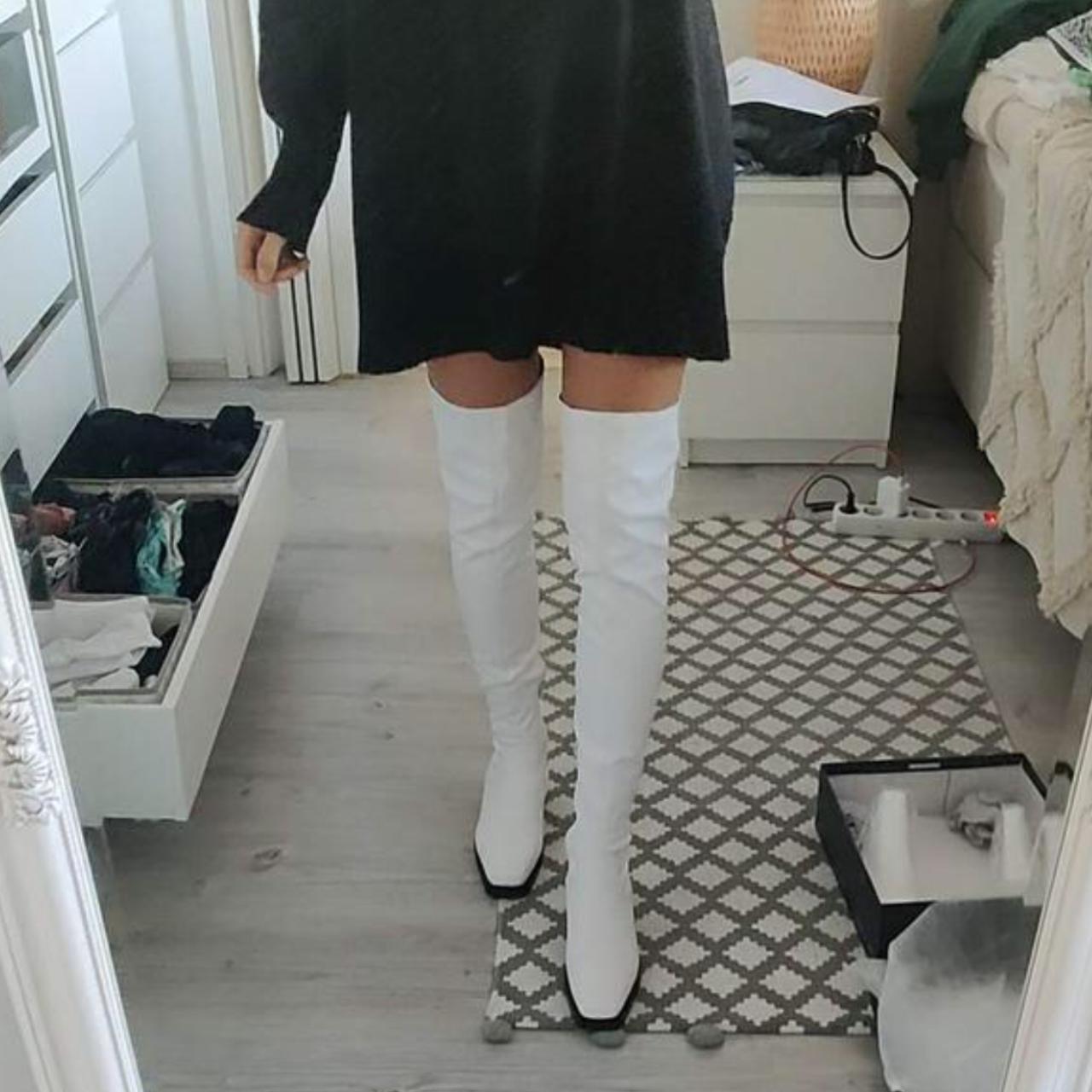 Ego Solo over the knee OTK boots in white size 39... - Depop