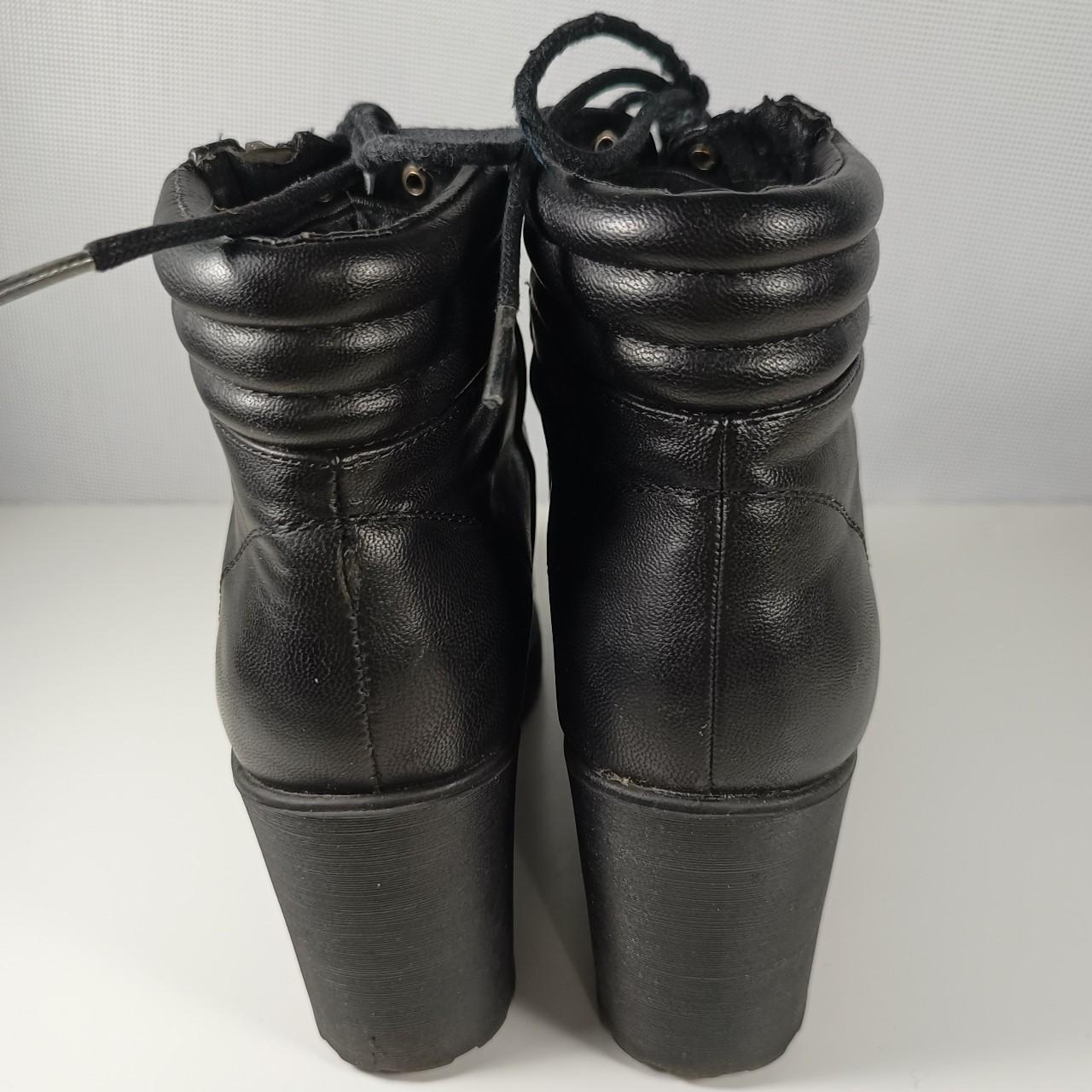 Black ankle wedge high heeled boots. Lace up boots... | Depop