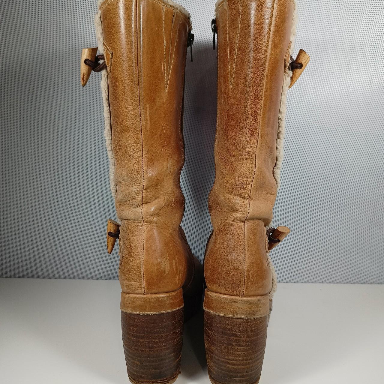 Vintage Destroy brown mid calf wedge heel boots,... - Depop