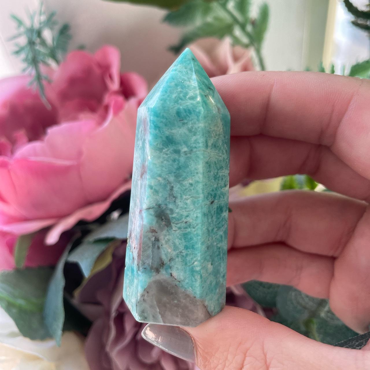 Amazonite with smokey quartz crystal tower 1570 49g... - Depop