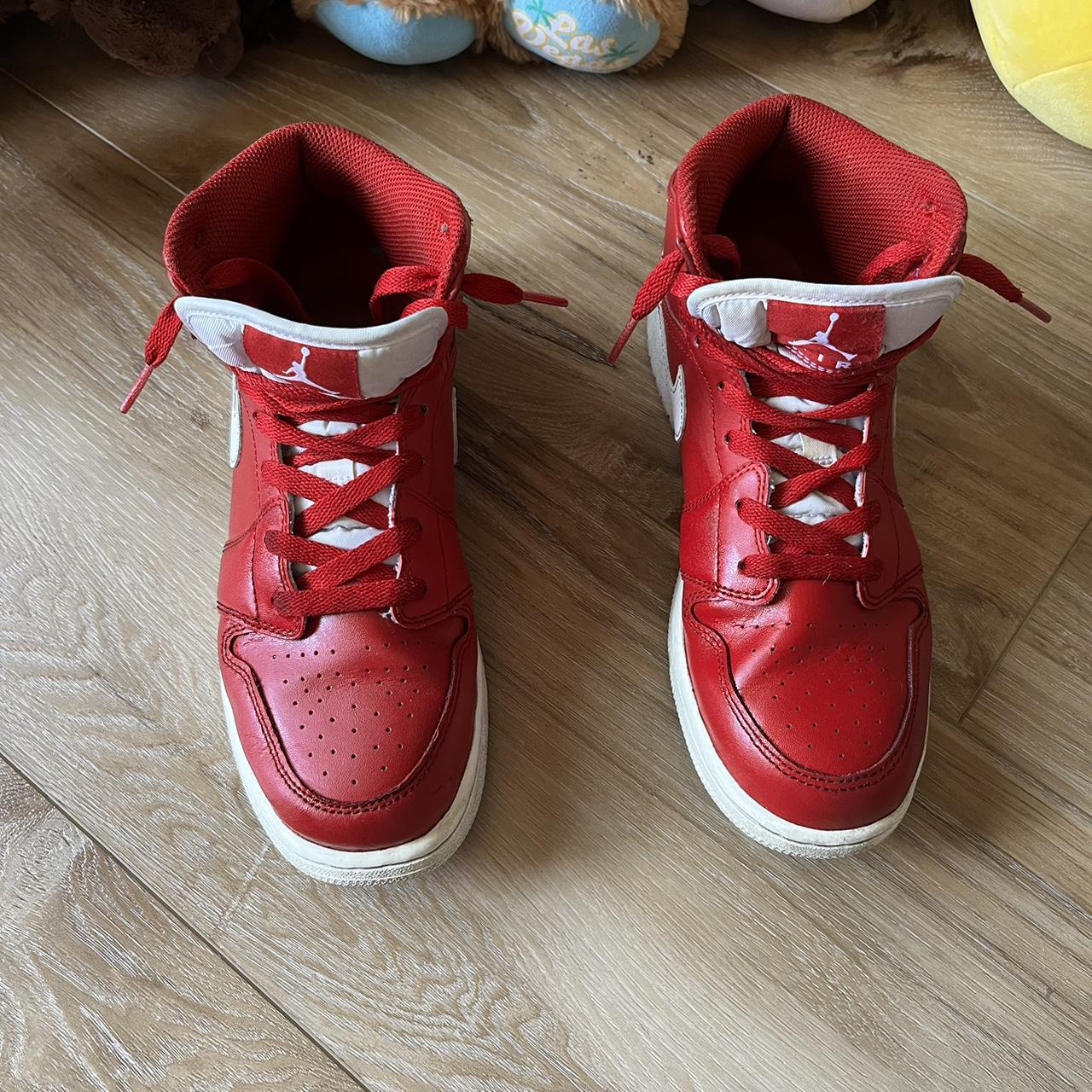 Jordan 1s Red and white mids -older shoes worn... - Depop