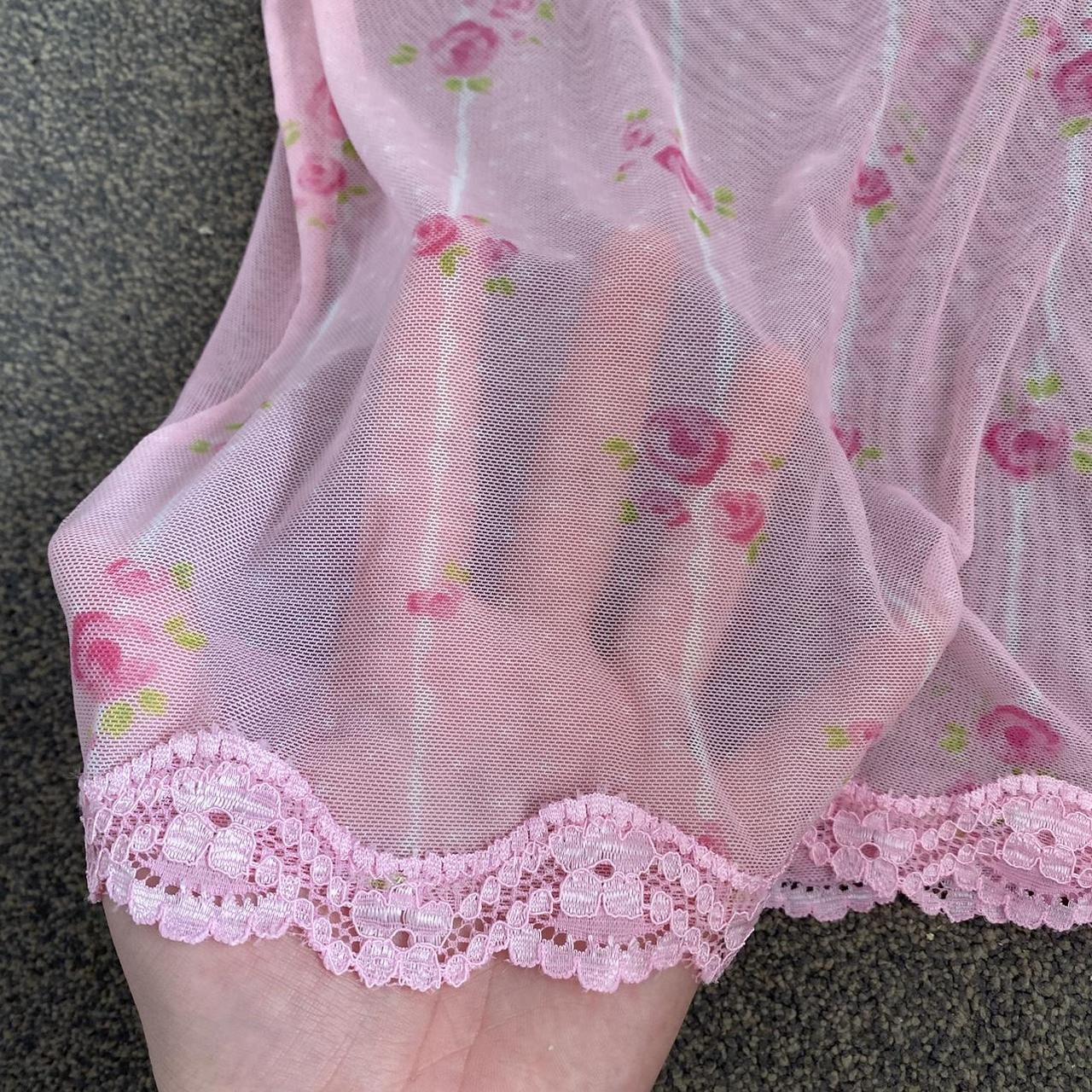 beautiful 90s sheer mesh pink floral vest cami... - Depop