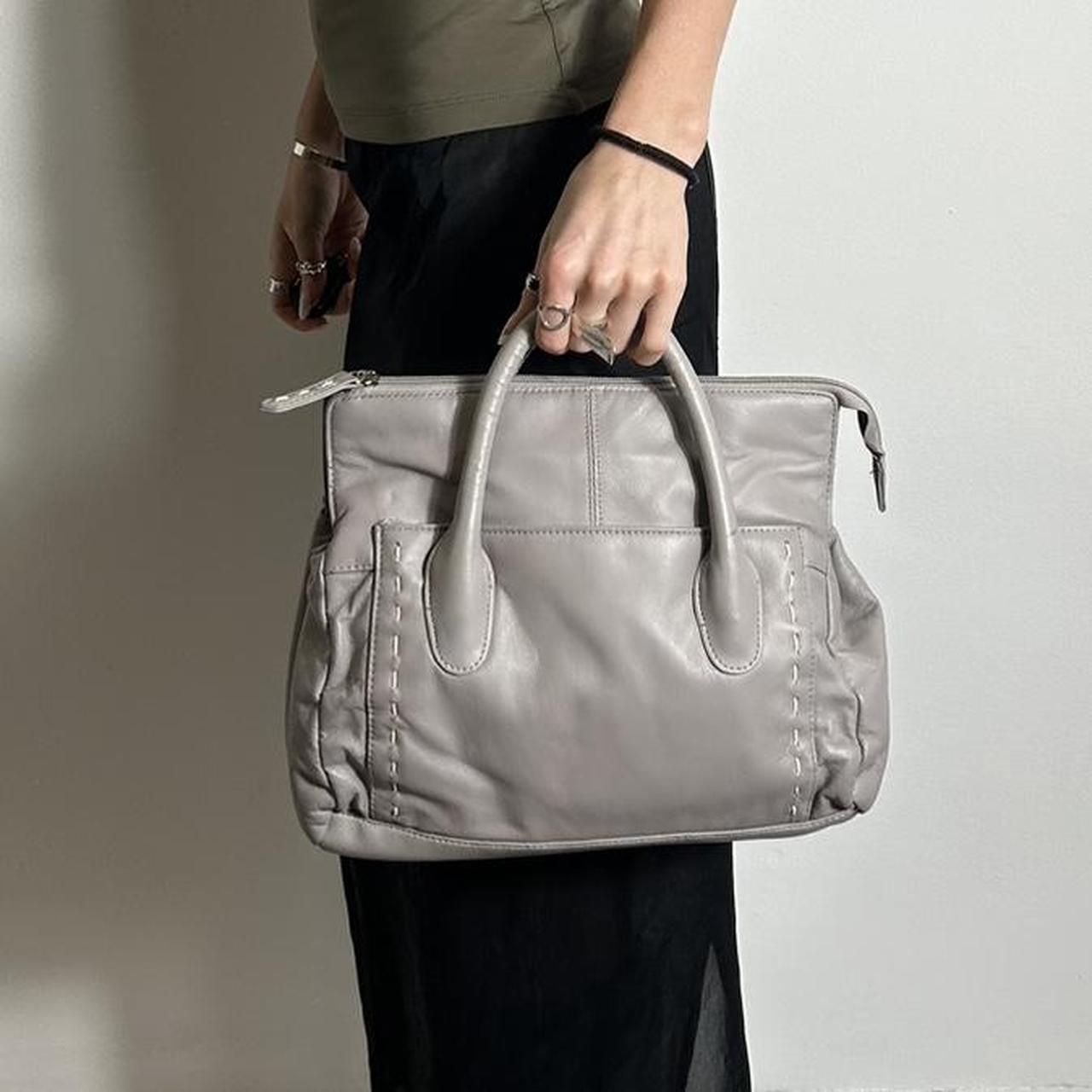 Grey 90s soft shell bag Grey leather bag with white... | Depop