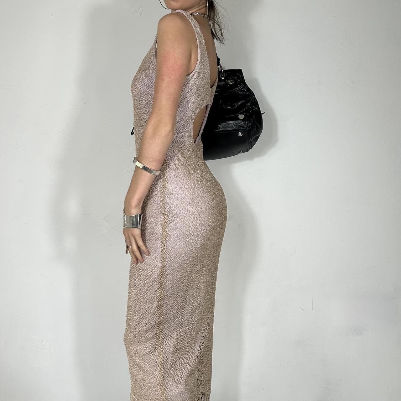 Vintage Dusty pink knit maci dress with cutout back... | Depop