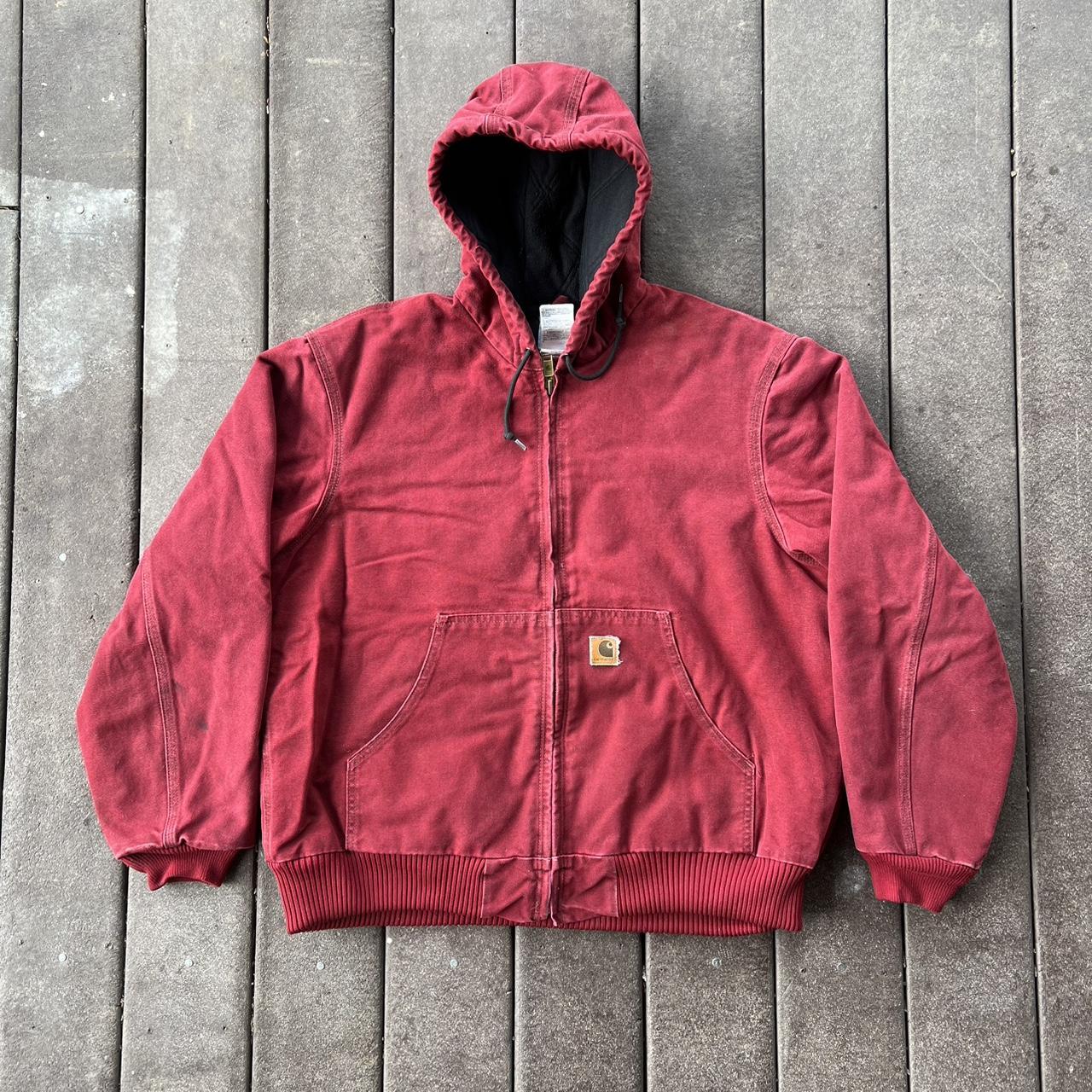 Vintage Crimson Red Carhartt Hooded... | Depop