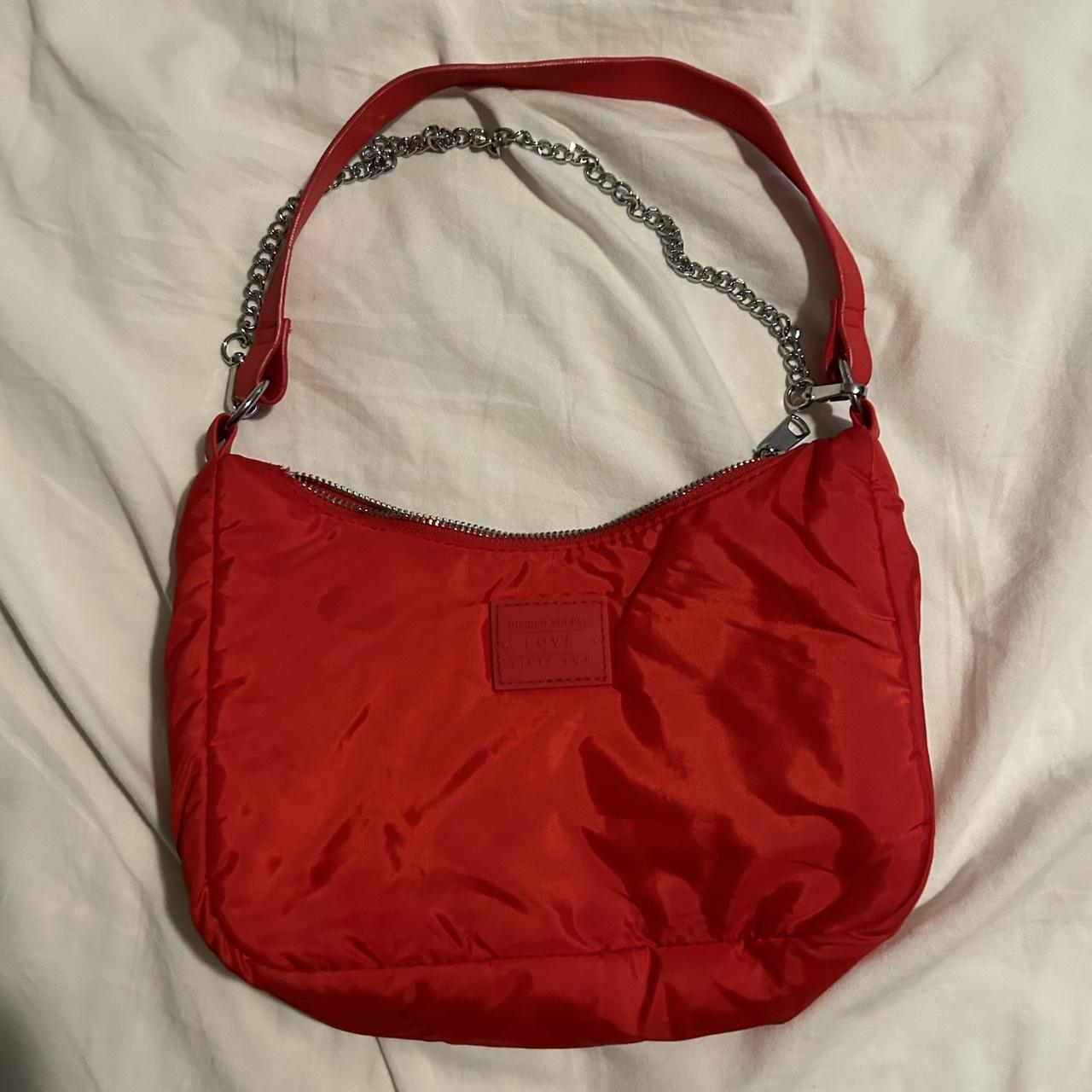 small red shoulder bag with silver chain #pursered... - Depop