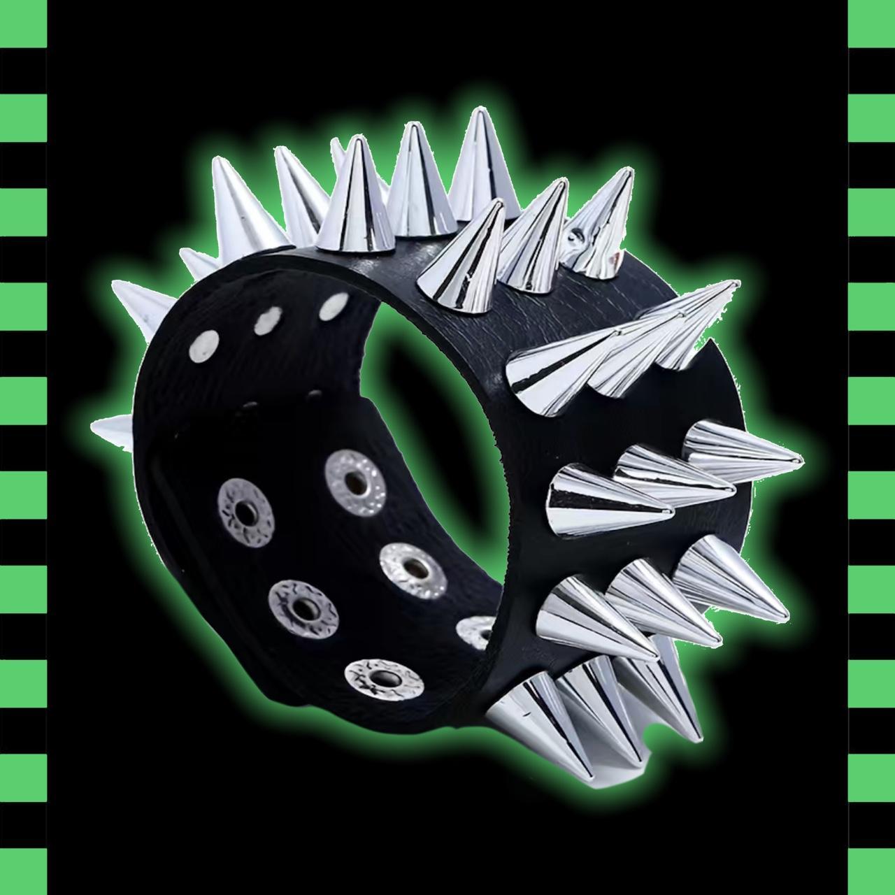 Black Spiked Emo Cuff Bracelet. free shipping on... | Depop